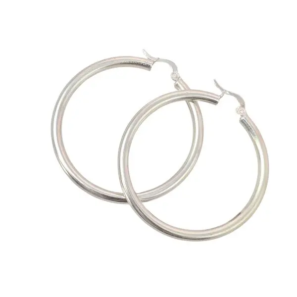 HARFI Everyday Minimalist Plain Sterling Hoop Earrings - Silver