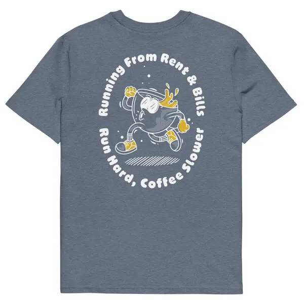 ANCHOR & CREW Heather Gustatory Coffee Over Bills Organic Cotton Embroidered T-shirt - Blue