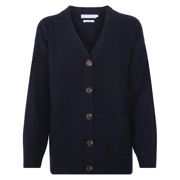 PAUL JAMES KNITWEAR Lambswool V Neck Ribbed Layla Cardigan With Pockets Oxford - Blue