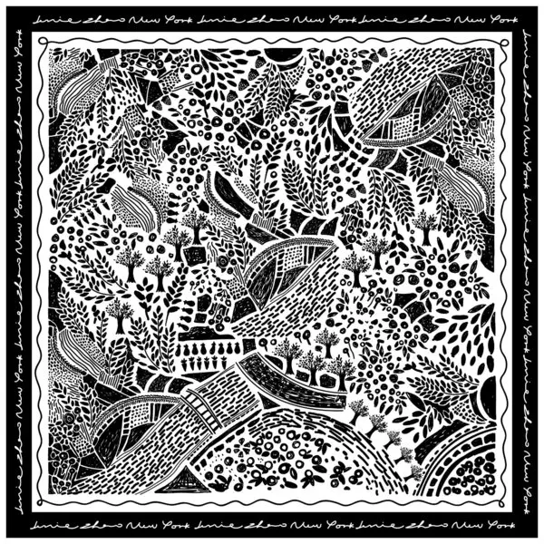 JESSIE ZHAO NEW YORK Double Sided Silk Scarf Of Garden - Black