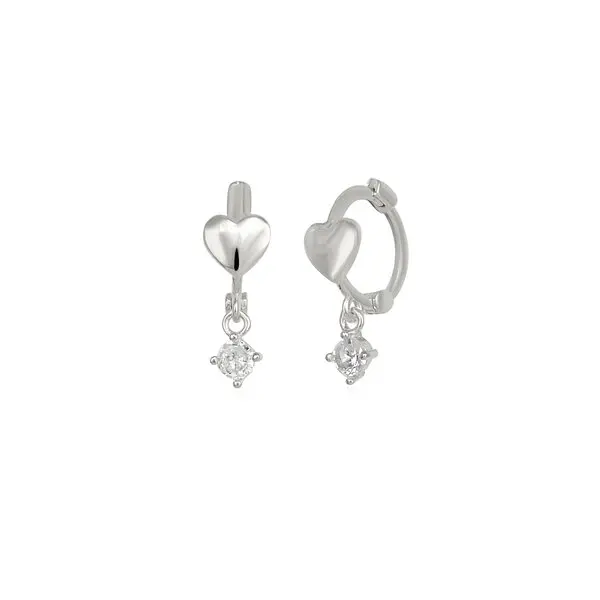 SPERO LONDON Heart Huggie Hoop Sterling Drop Earring - Silver