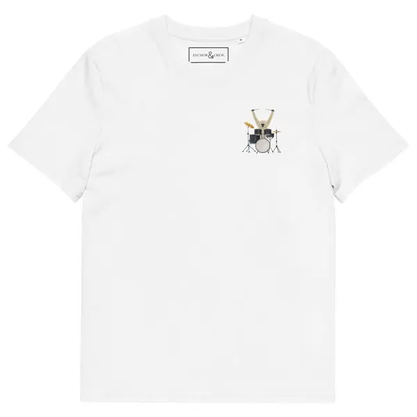 ANCHOR & CREW Drummer Monkey Organic Cotton Embroidered T-shirt - White