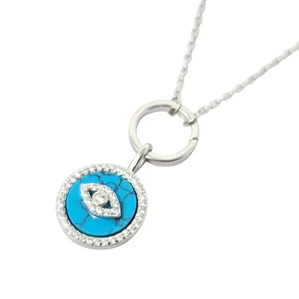 HARFI Blue / Silver Silver Turquoise Evil Eye Pendant Charm Necklace - Blue/silver