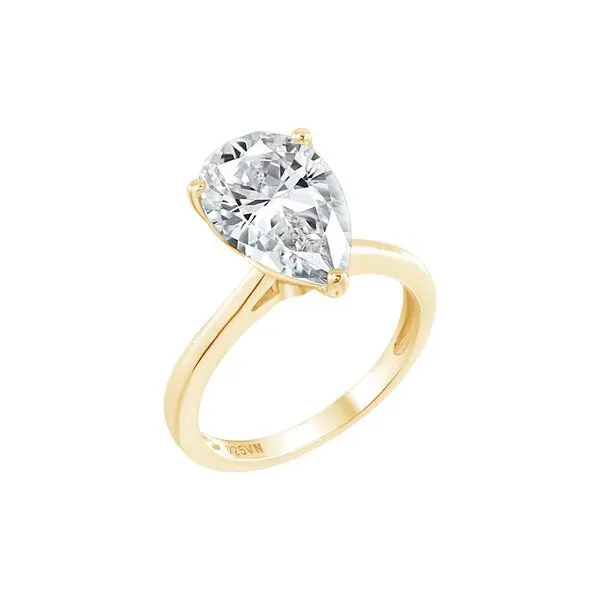 DIAMONBLISS Five Carats Pear Cut Solitaire Cocktail Ring - Gold