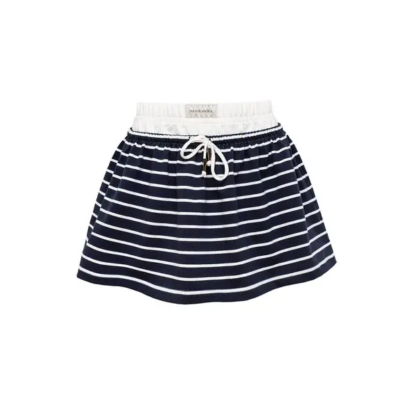 MANDRAGORA Navy Striped Cotton Skirt With Contrasting Fabrics – Goia - Blue