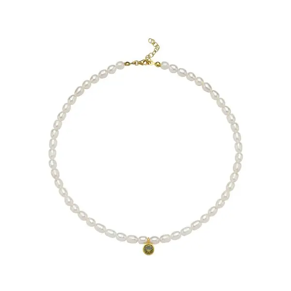 LINYA JEWELLERY Cosmic Big Pearl Zodiac Necklace Light Birthtone - Green