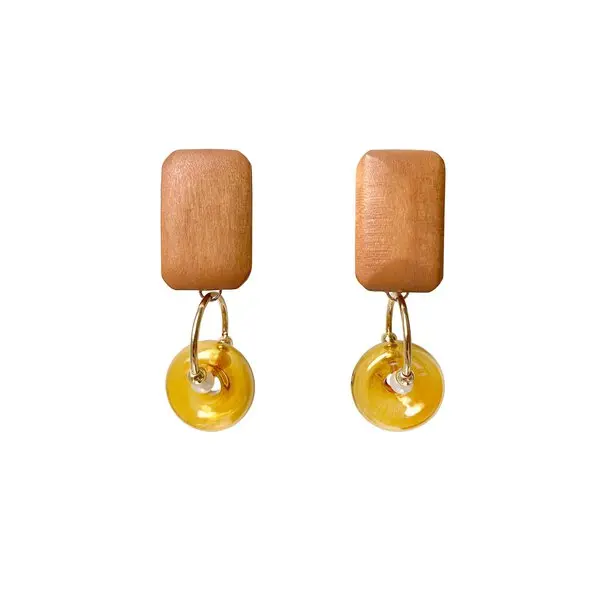 PAISIE Geometric Pine Wood Earrings In Brown - Orange
