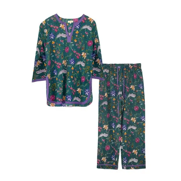 INARA Indian Cotton Lavender Fields Print Pyjama Set - Green