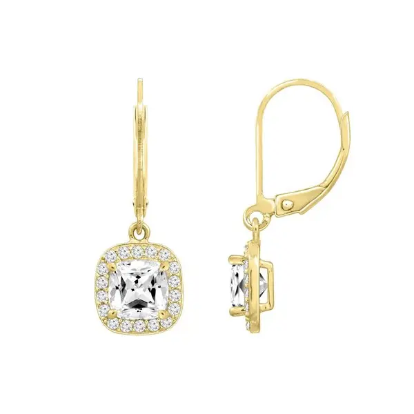 DIAMONBLISS Marilyn Monroe Cushion Halo Leverback Earrings, Yellow - Gold