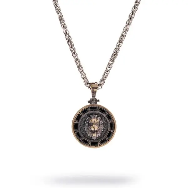 EBRU JEWELRY Majestic Lion Black Diamond Necklace - Silver