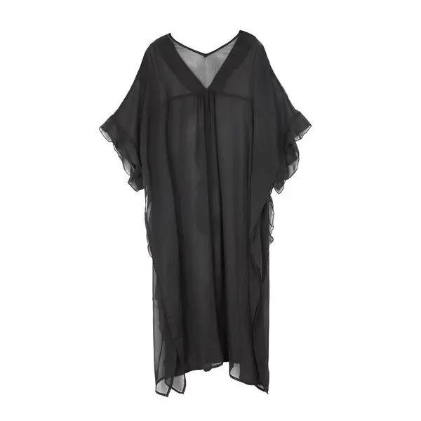 Saachi Ruffled Button Kaftan Cover Up - Black