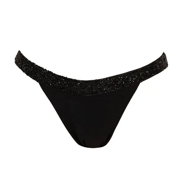 SELF-ADORE Zenya Hand-beaded Embellished Bikini Bottom - Black
