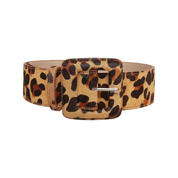 BELTBE Neutrals Square Buckle Belt Leopard Caramel - Brown