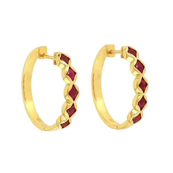 ARTISAN Gold / Red Ruby Hoop Earrings In 18k Yellow Gold - Gold/red