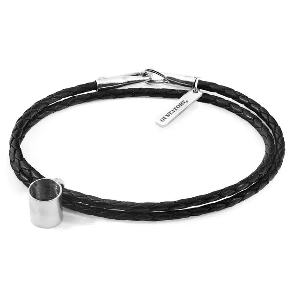 ANCHOR & CREW Midnight Gustatory Coffee Mug Silver & Braided Leather Bracelet - Black