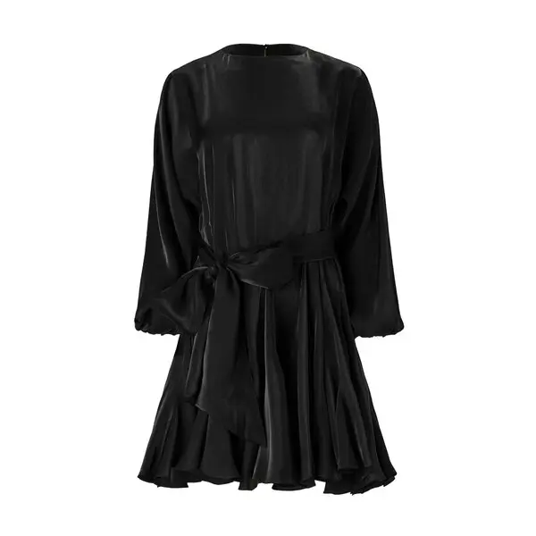LITA COUTURE Asymmetric Pure-silk Mini Dress - Black