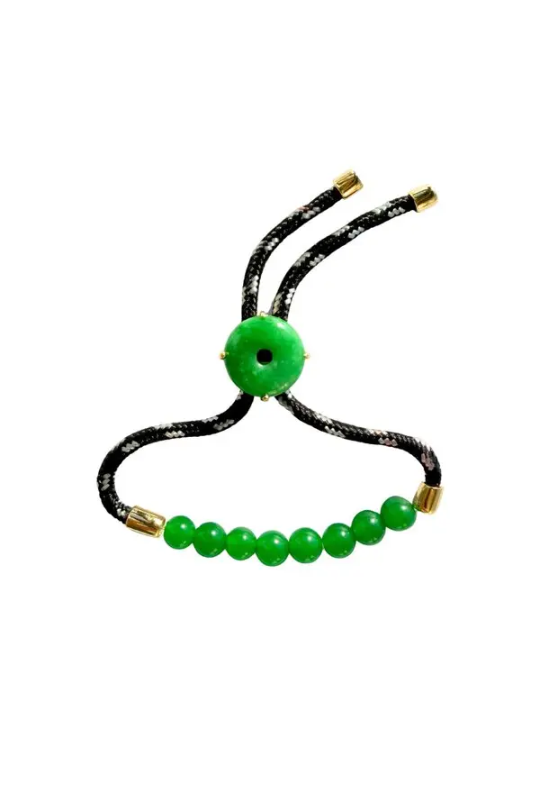 SEREE Paracord Jade Slider Bracelet - Black