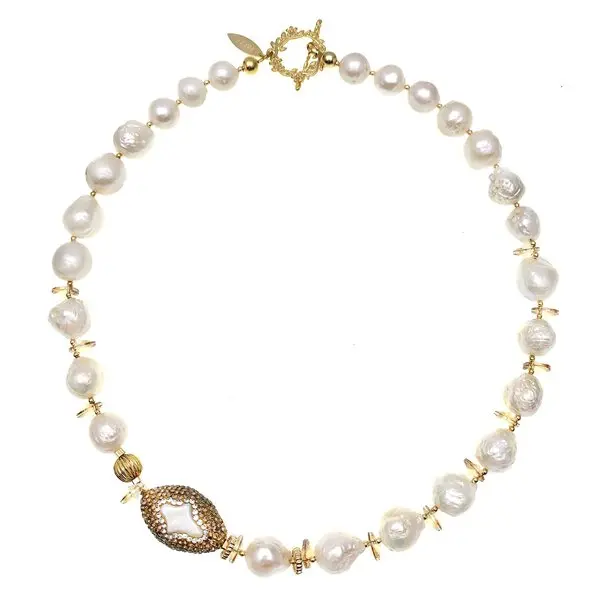 FARRA Gorgeous Irregular Freshwater Pearls With Rhinestone Necklace