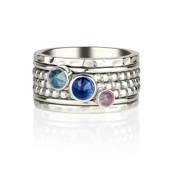 CHARLOTTE'S WEB JEWELLERY Pink / Silver / Blue Ethereal Dream Silver Spinning Ring Kyanite, Sky Blue Topaz & Tourmaline - Pink/silver/blue