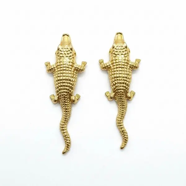 SILVER & ELEGANT Crocodile Thick Plated Bronze Earrings - Gold