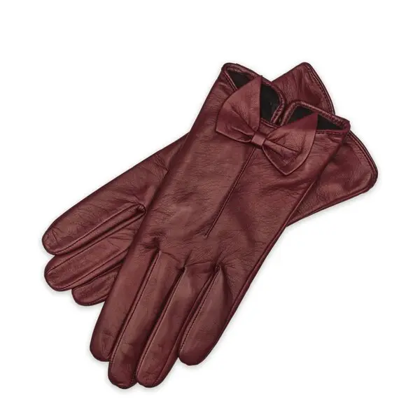 1861 GLOVE MANUFACTORY Avellino Leather Gloves In Wine Nappa Leather - Black/red