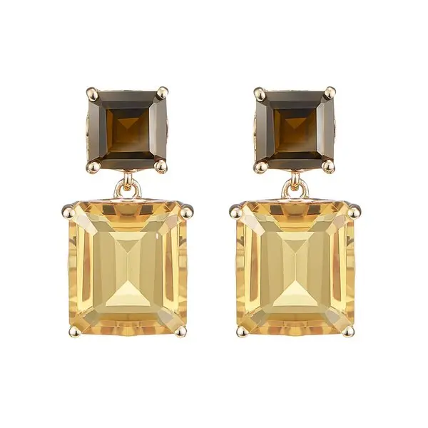 AUGUSTINE JEWELS Smoky Quartz & Citrine Octagon Gold Earrings - Yellow