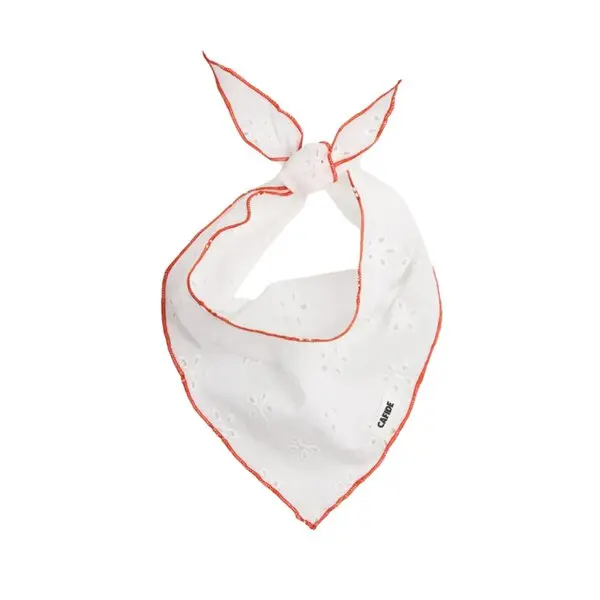 CAFIDE Dog Bandana English Coral Embroidered Design, Nata - White