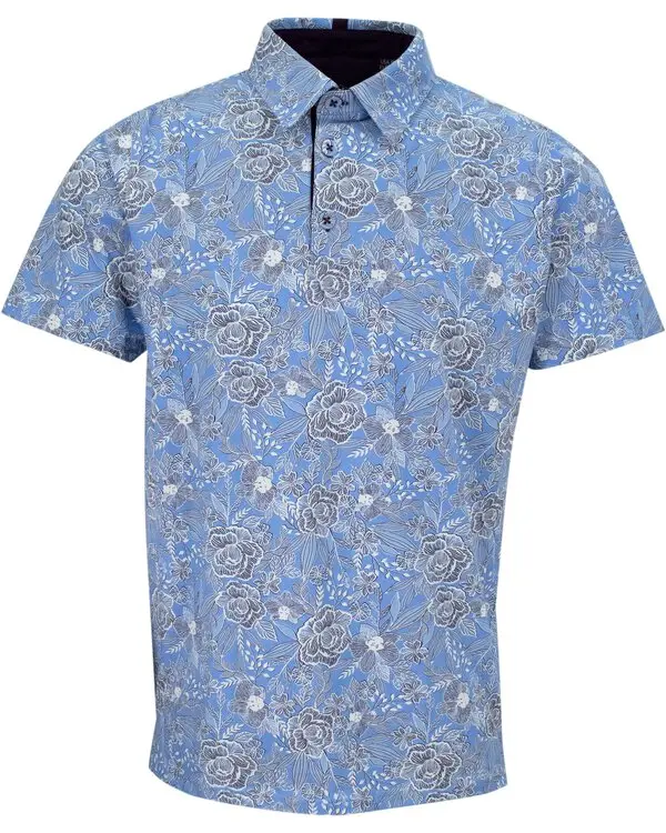 LORDS OF HARLECH Pietro Handcut Floral Polo Shirt - Blue
