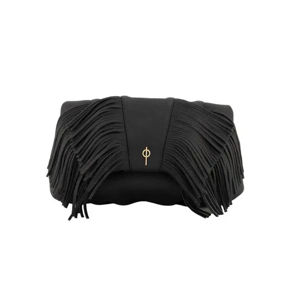 OTRERA Fringe Leda Leather Clutch - Black
