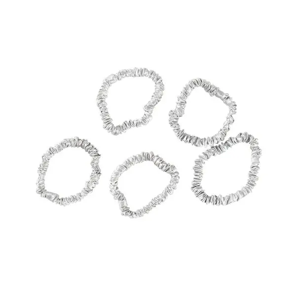 SOFT STROKES SILK Pure Mulberry Silk Skinny Scrunchie Set Of Five In Grey - Silver