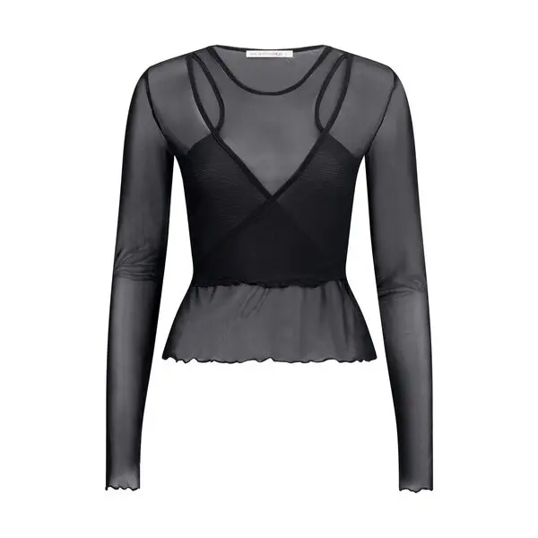 LOVE AND NOSTALGIA Wrap It Up Mesh Top - Black