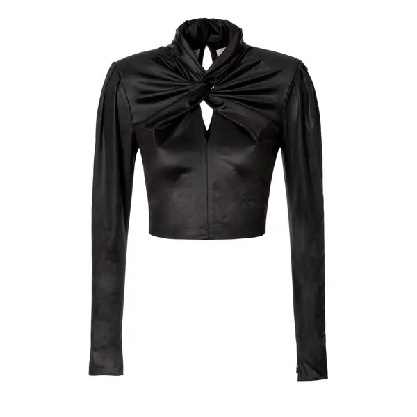 AGGI BY HALEWSKI Dalia Power Long Sleeve Crop Top With A Knot - Black