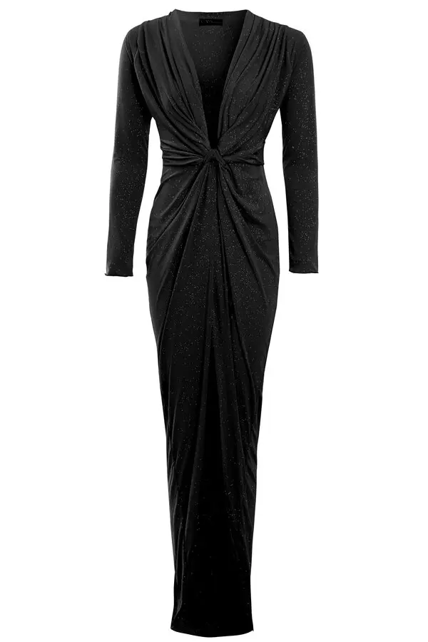 SARVIN Sparkly Twist Front Maxi Dress