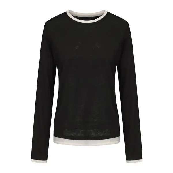 MUTE BY JL Black / White Sora Two Tone Wool Blend Knit Top Black - Black/white