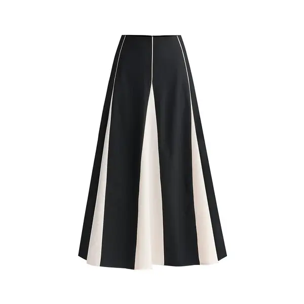PAISIE Contrast Details Maxi Skirt In And Beige - Black