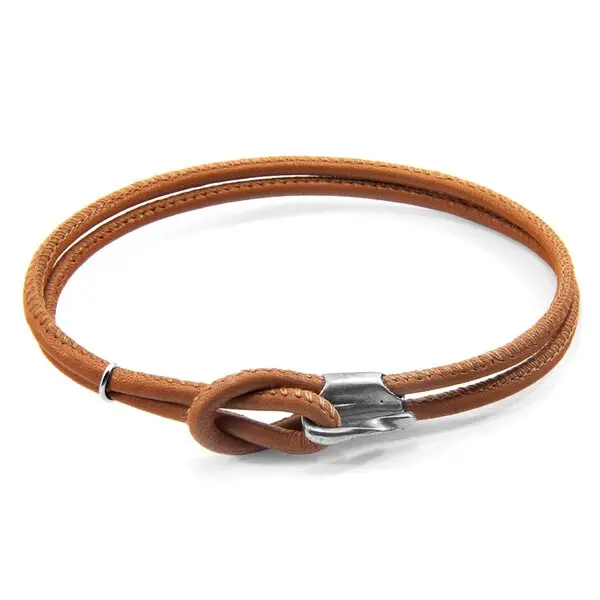 ANCHOR & CREW Brown / Silver Light Brown Orla Silver & Nappa Leather Bracelet - Brown/silver