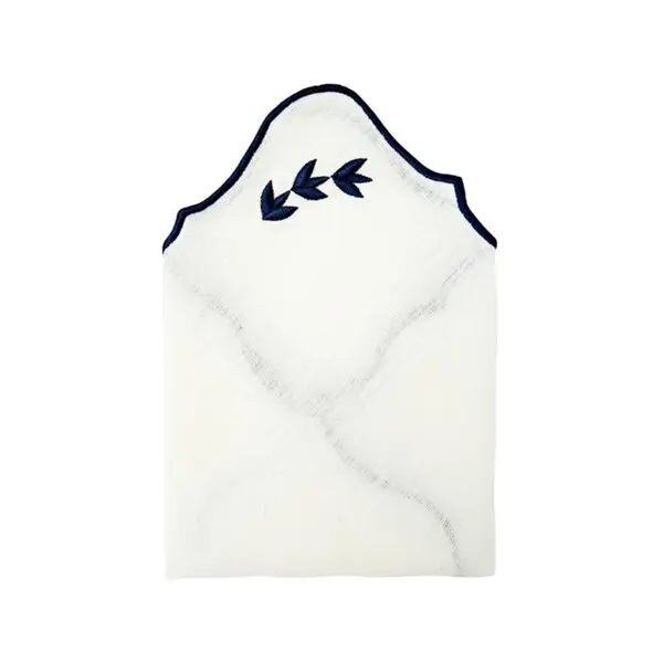 KM HOME COLLECTION Navy Leaves Embroidery Linen Napkin Set Of 2 - Blue
