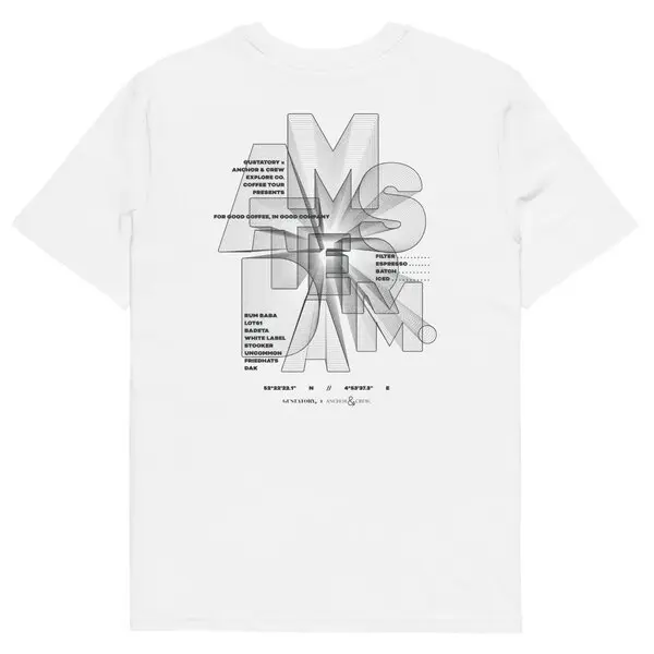 ANCHOR & CREW Gustatory Amsterdam Coffee Scene Organic Cotton Embroidered T-shirt - White