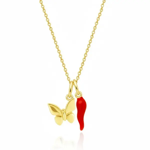 UNALOE Protection & Rebirth Necklace – -plated Sterling Silver Butterfly And Red Horn Charm - Gold