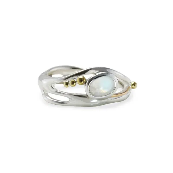 ISLA SILVER Gold / White / Silver Unique Sterling Silver Rainbow Moonstone Ring With Gold Details - Gold/white/silver