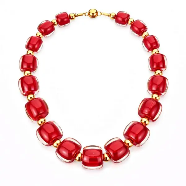 GOLD & HONEY Beaded Lucite Necklace For After Hours In Carnelian - Red