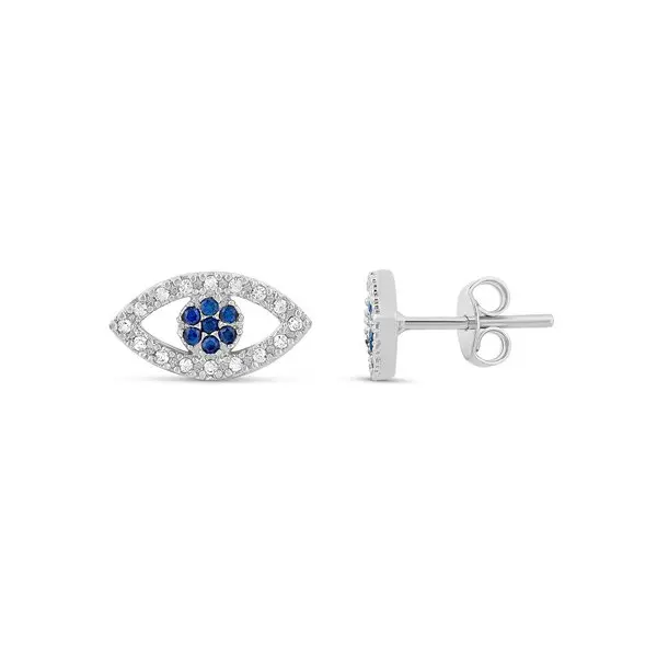 SHYMI Silver / Blue Pave Evil Eye Studs Silver And Blue - Silver/blue