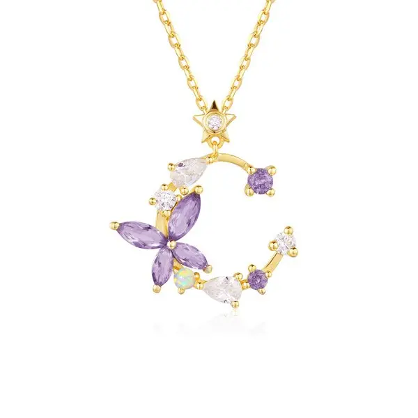 AZURA JEWELRY NEW YORK Monarch Butterfly Amethyst Opal Necklace Yellow Vermeil - Gold