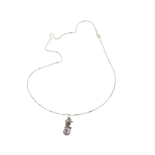 AMONTA Keishi Pearl And Moonstone Necklace In Sterling Silver - Grey/silver