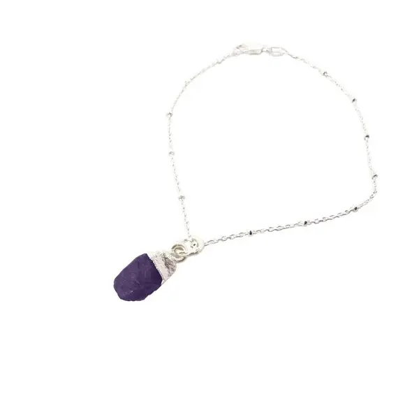 HARFI Raw Amethyst February Birthstone Charm Bracelet - Silver