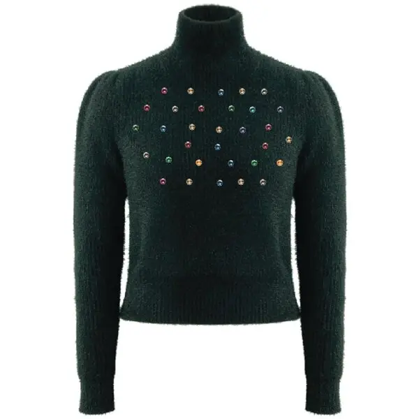 ROCH PEREL Embellished Fur Knit Sweater - Green