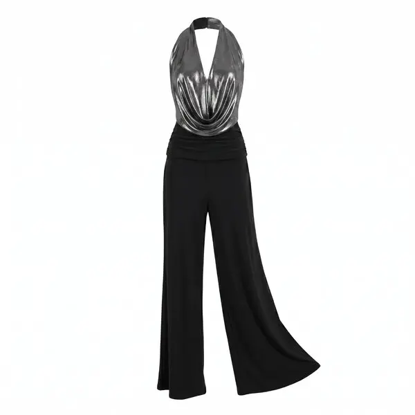 ATOM LABEL Barium Jumpsuit In Gunmetal Shimmer - Black