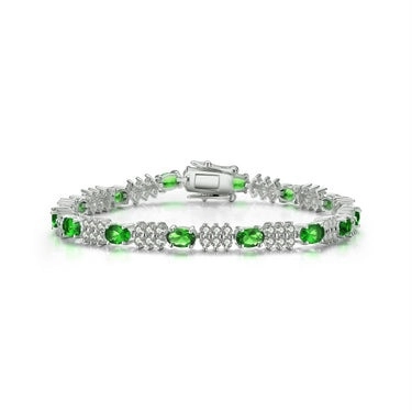 GENEVIVE Sterling Silver White Gold Plated With Colored Cubic Zirconia Sapphire Bracelet - Green
