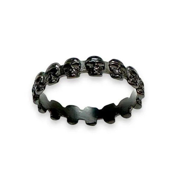 JAGGED HALO JEWELRY Eternity Skull Ring Rhodium - Black