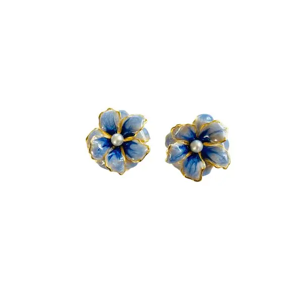 THE PINK REEF Small Double Floral In Pearl - Blue